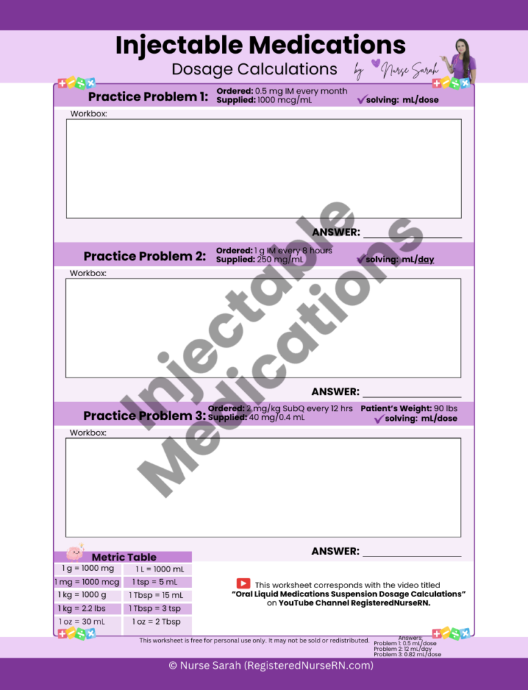 Dosage Calculations Nursing Worksheets